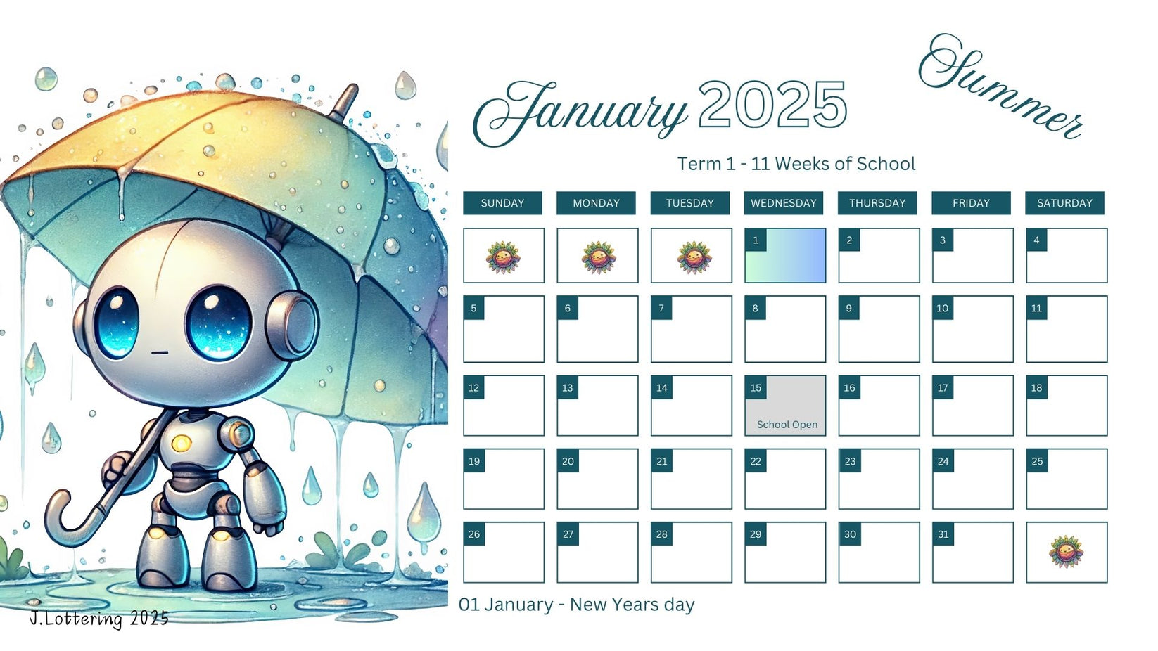 2025 Seasons - Robot Theme Calendar/Planner – KleuterKreatief