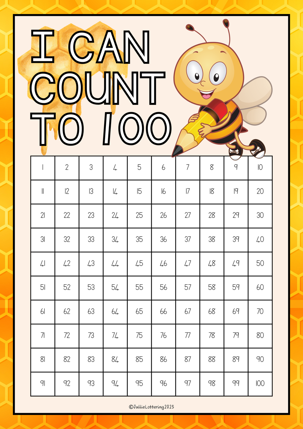100 Chart Bee Theme – KleuterKreatief