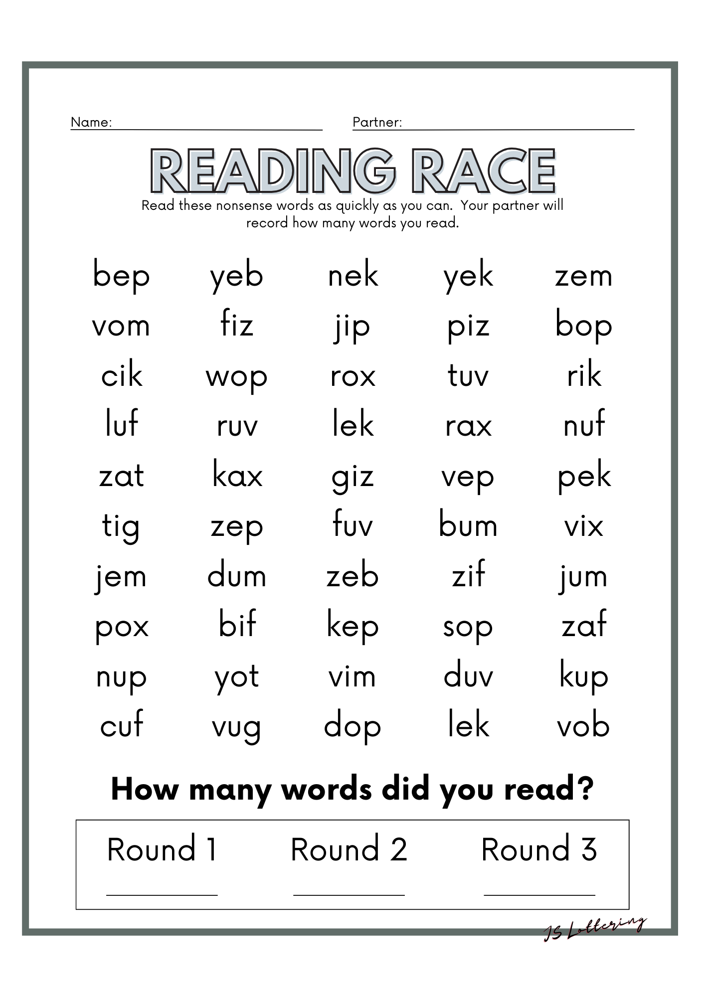 Reading Race Cards - Game – KleuterKreatief