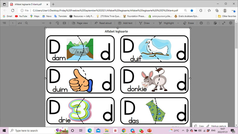 Alphabet letter D-Puzzle/Legkaarte Afr and Engish – KleuterKreatief