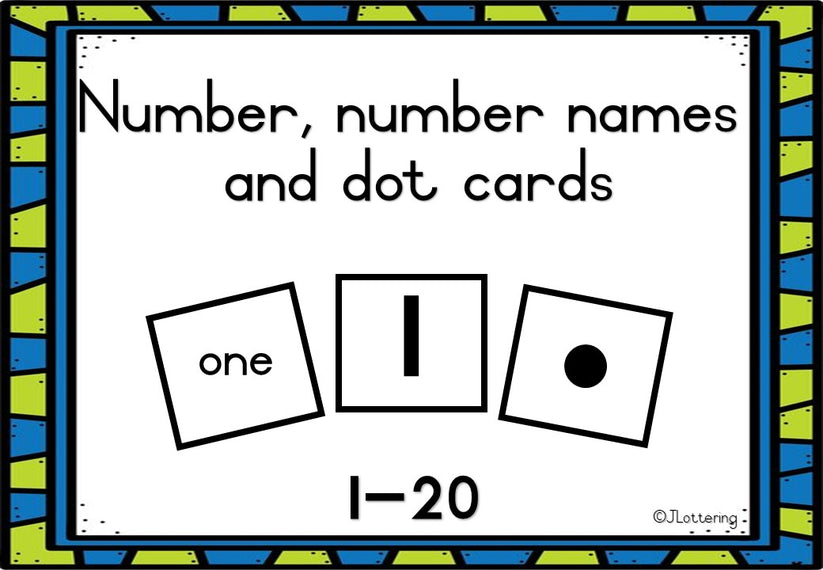 Number, number names and dot cards 1-20 Flashcards – KleuterKreatief