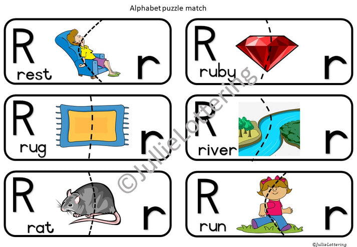 Alphabet letter R-Puzzles Afrikaans and ENglish – KleuterKreatief